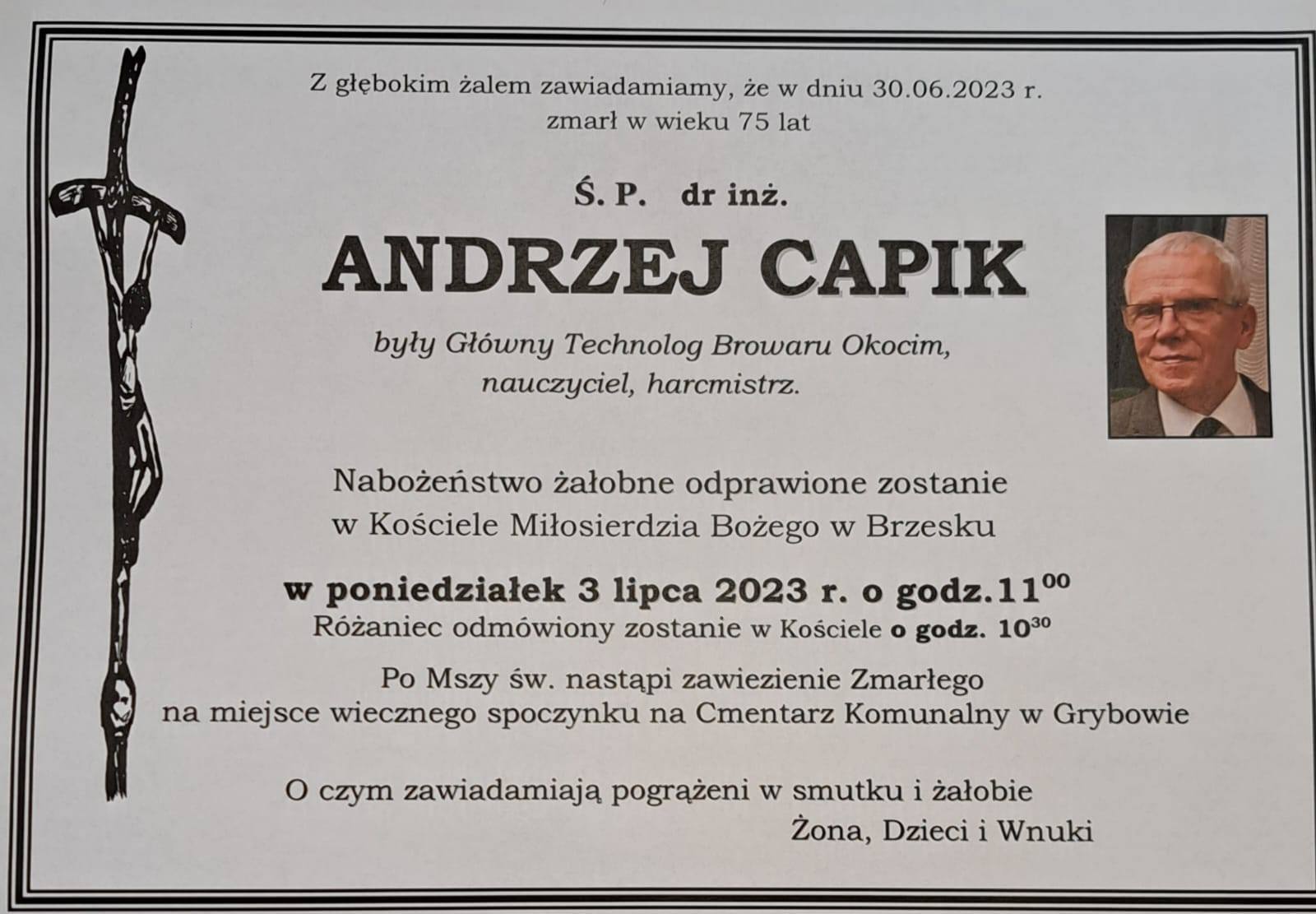Zmarł Andrzej Capik - były Główny Technolog Browaru Okocim